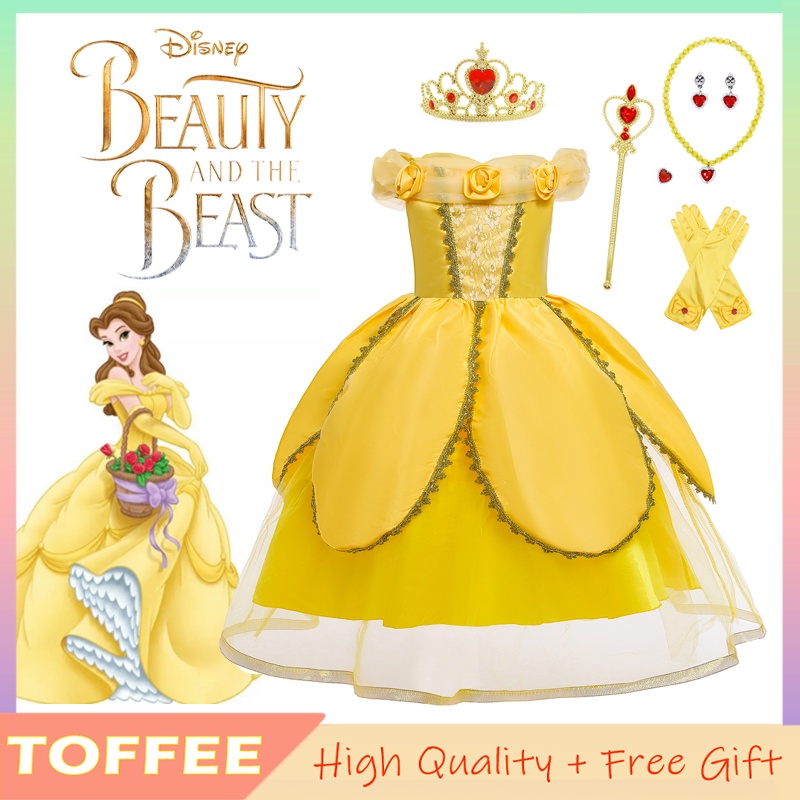 Princess Belle Costume For Girls Mesh Flower Dress Beauty and The Beast ...