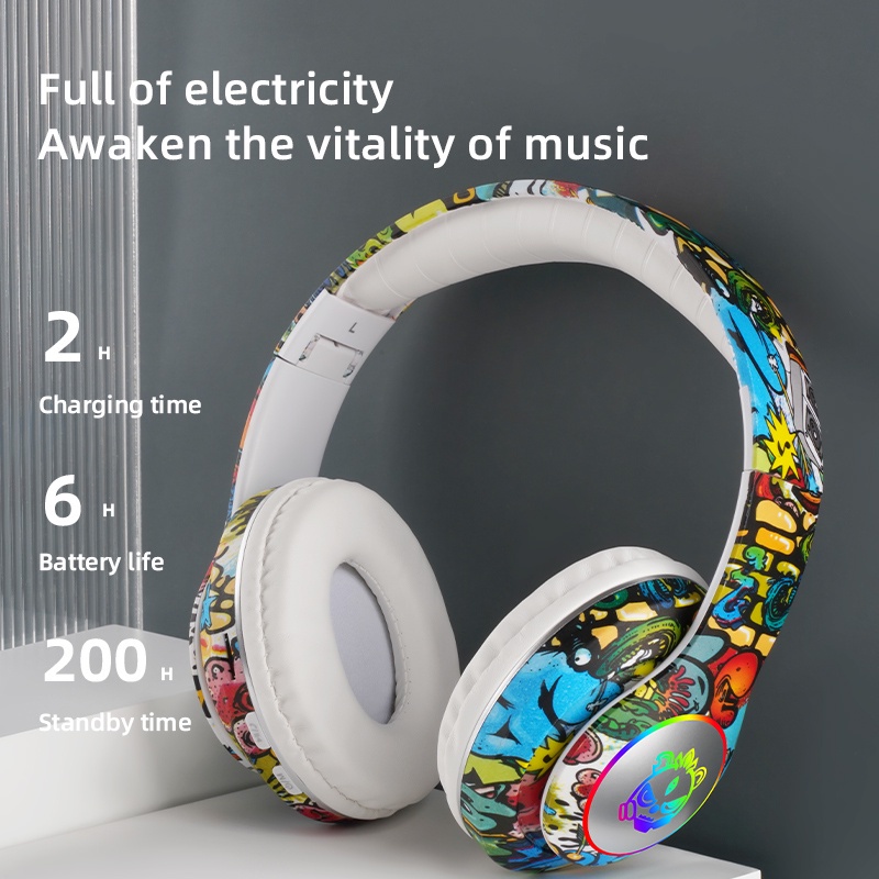 LX8686 Colorful Graffiti Headset Bluetooth Headset Foldable Subwoofer ...