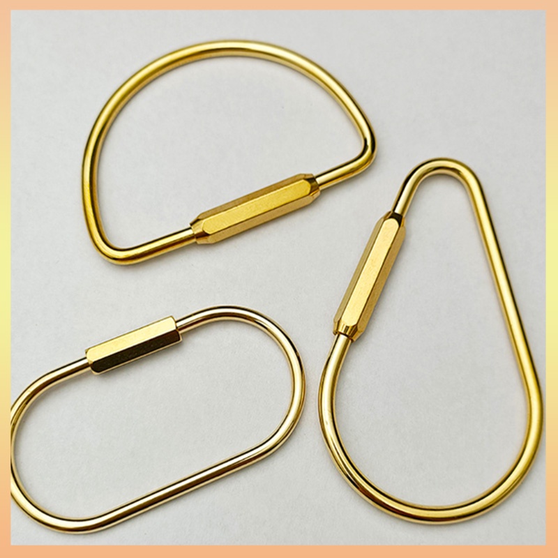 Brass Keychain With Lock D Key Chain Gold Color Camping Carabiner ...