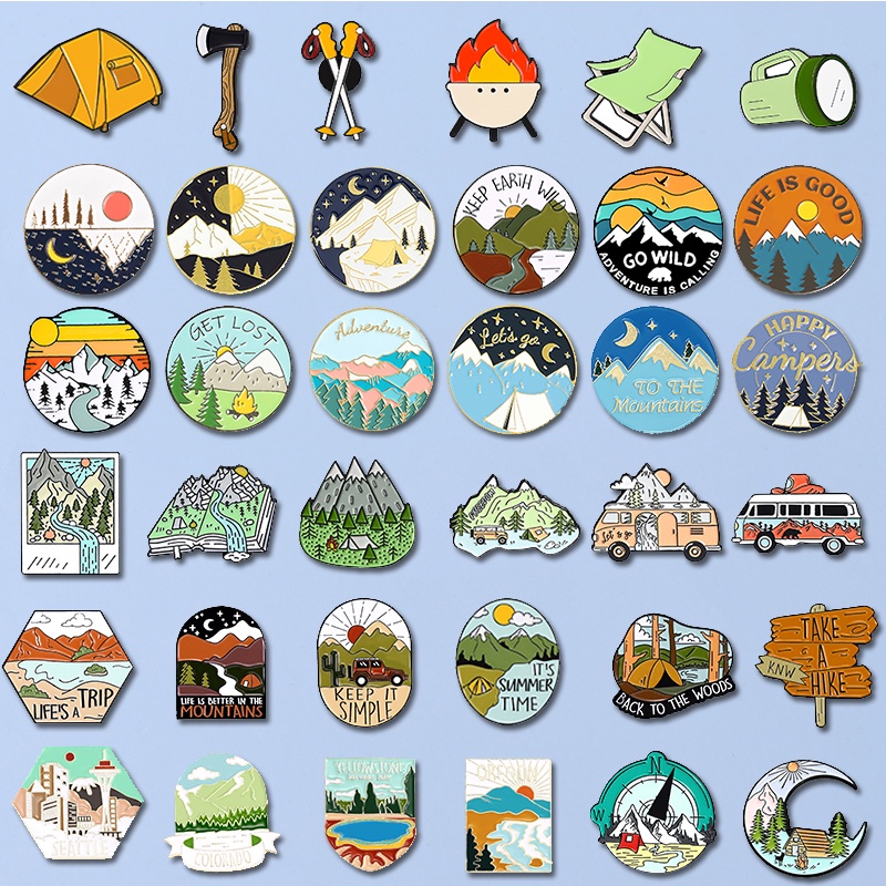 Outdoor Adventure Mountain Enamel Pins Wild Camping Hiking Lapel ...