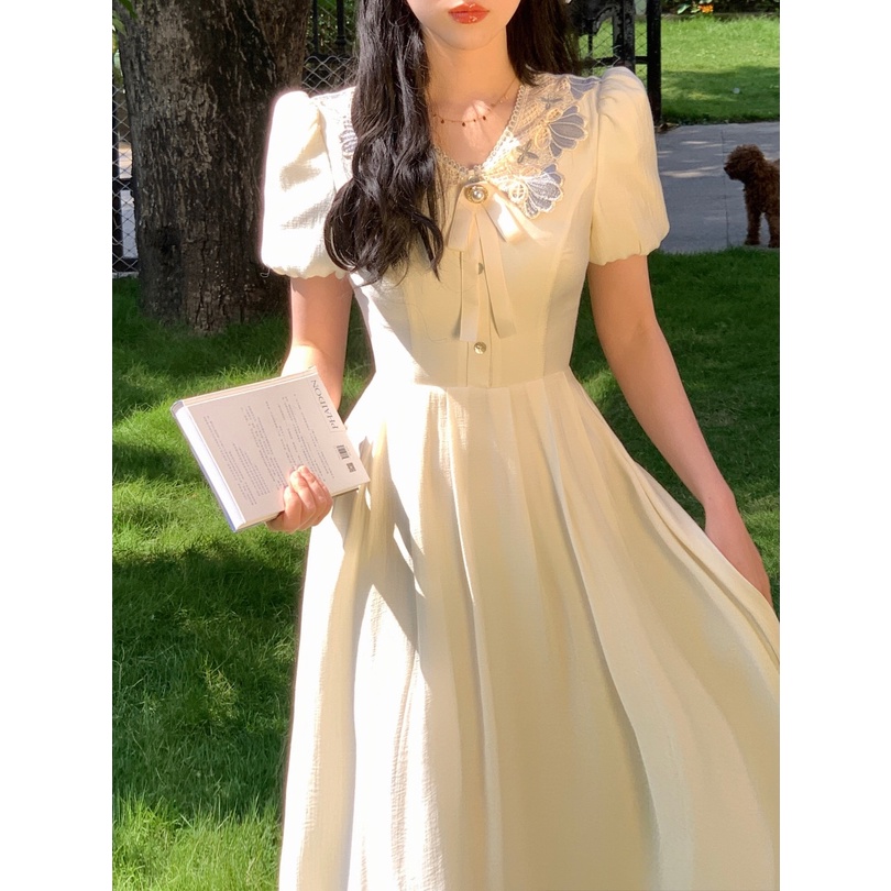 Embroidery Lapel French Spring and Summer Gentle Dress Slimming Dress ...
