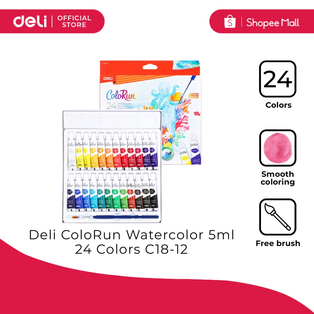 Deli C18-24 ColoRun Watercolor 5ml 24 Colors [79C18-24] | Shopee ...