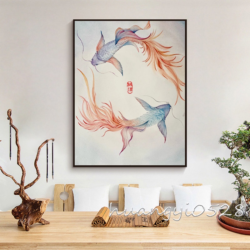 Wall Decoration Canvas Painting Wall Sticker Poster Arowana Taiji Fish ...
