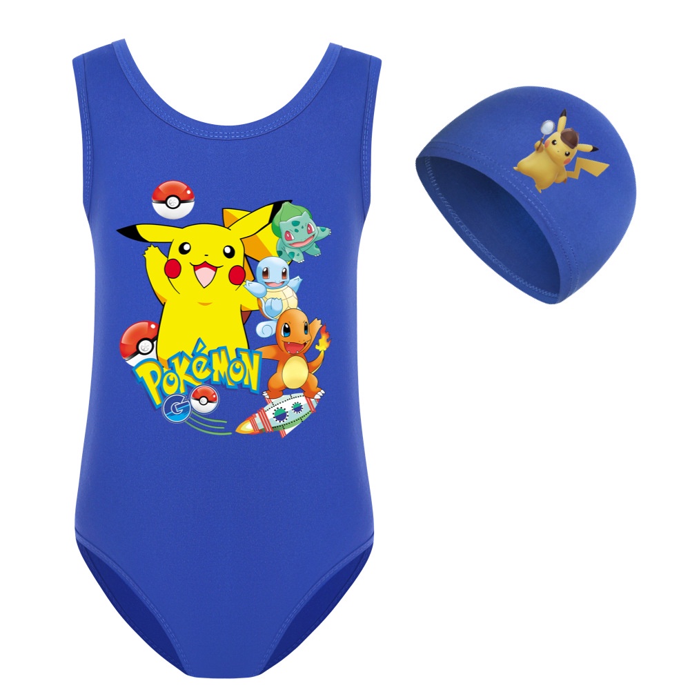 Pokemon Pikachu Girls Swimsuit Cute Cartoon Style Children's One Piece ...