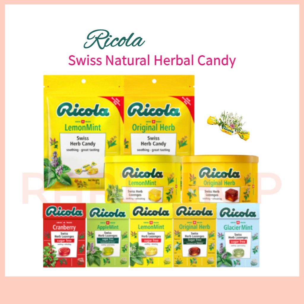 [Ricola] Sugar Free Swiss Natural Herbal Candy (5 Flavor) Apple Mint ㅣ Lemon Mint ㅣ Cranberry ㅣ ...