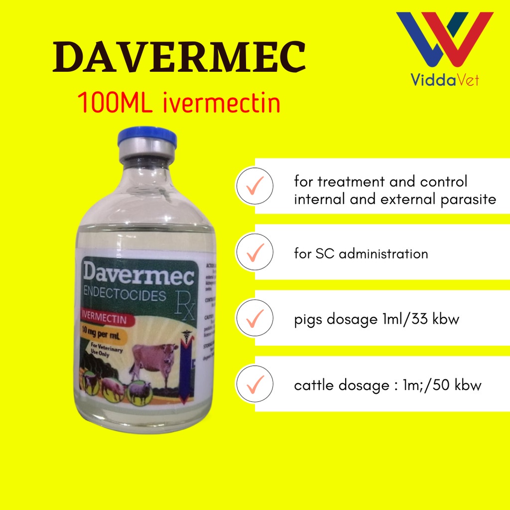 Davermec 100ml pampurga for animals cattle goat pigs endectocide ...