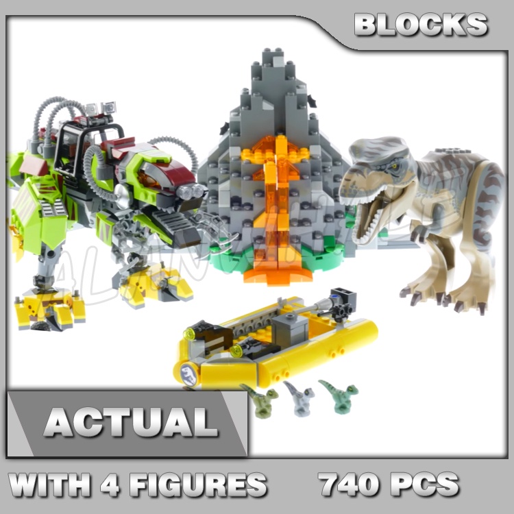 740Pcs Jurassic World T. rex vs Dino-Mech Battle Volcanic rock Park ...