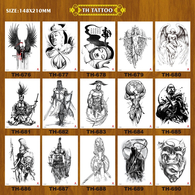 Black Buddha Warrior Black Waterproof Temporary Tattoo Stickers Foe Men ...