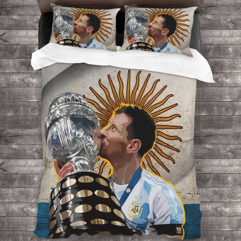 3 in 1 Messi 3-Piece Bed Sheets Set 3D Print Cartoon Quilt Set Soft ...