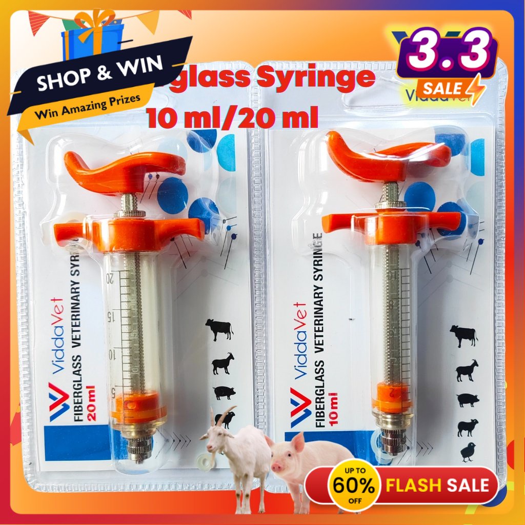 Viddapet 10ml/20ml syringe 10 mL/20 ml Orange Fiberglass syringe 10cc/20cc syringe for pig ...