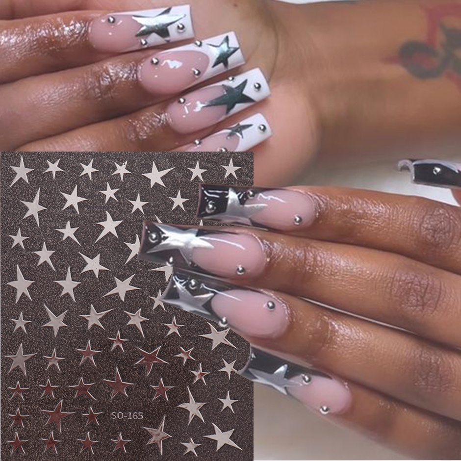 STZPRONAIL 3D Silver Black Star Stickes Nails Art Y2K Blue Pink Star ...