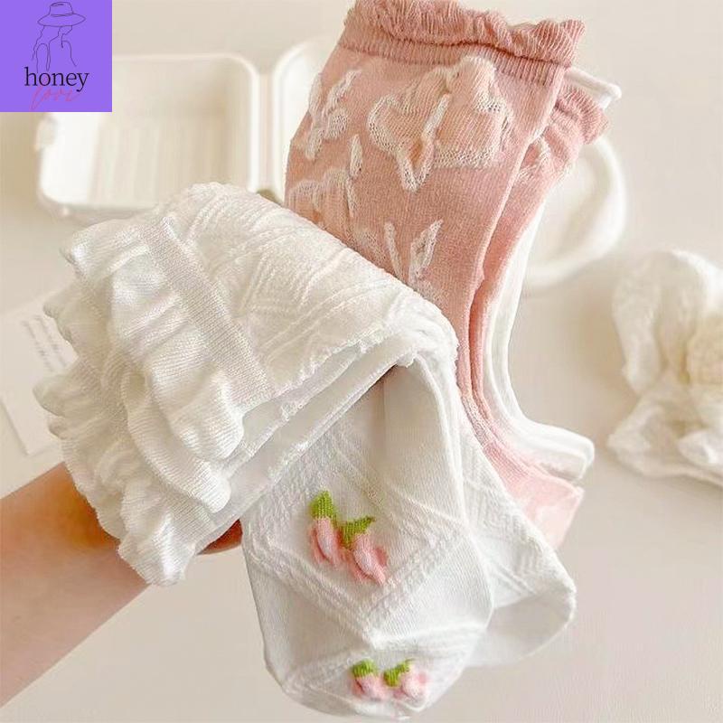 Pure Color Versatile Women Polyester Stockings Puff Ruffles Princess ...