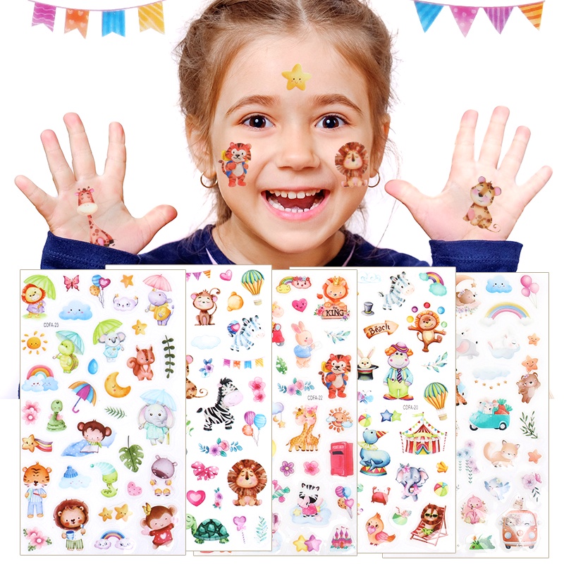 Kids Cute Cartoon Animals Stickers Face Body Pvc Waterproof Children ...