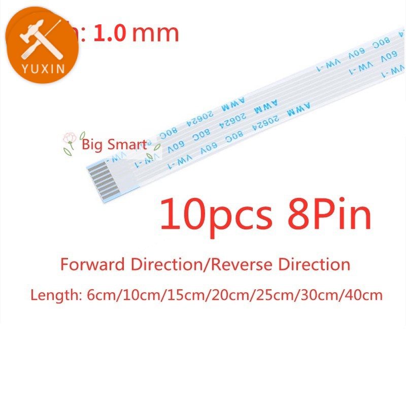 10pcs 8 pin Pitch 1.0mm FFC FPC Ribbon Flexible Flat Cable LCD Cable 8P Same Direction Reverse ...