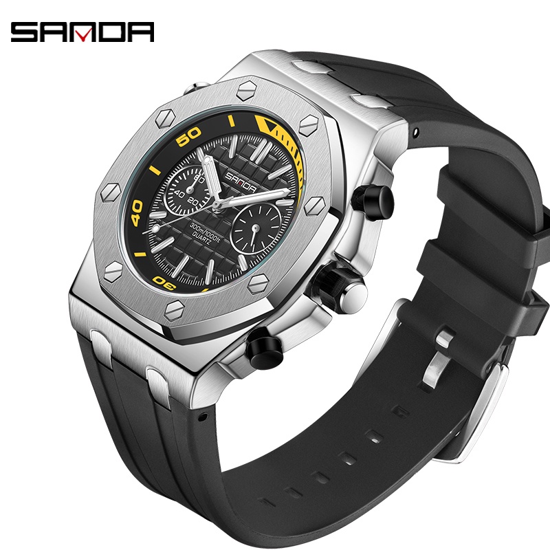 Sanda Prismatic Plaid Dial Three-display Luminous Luxury Quartz Watch ...