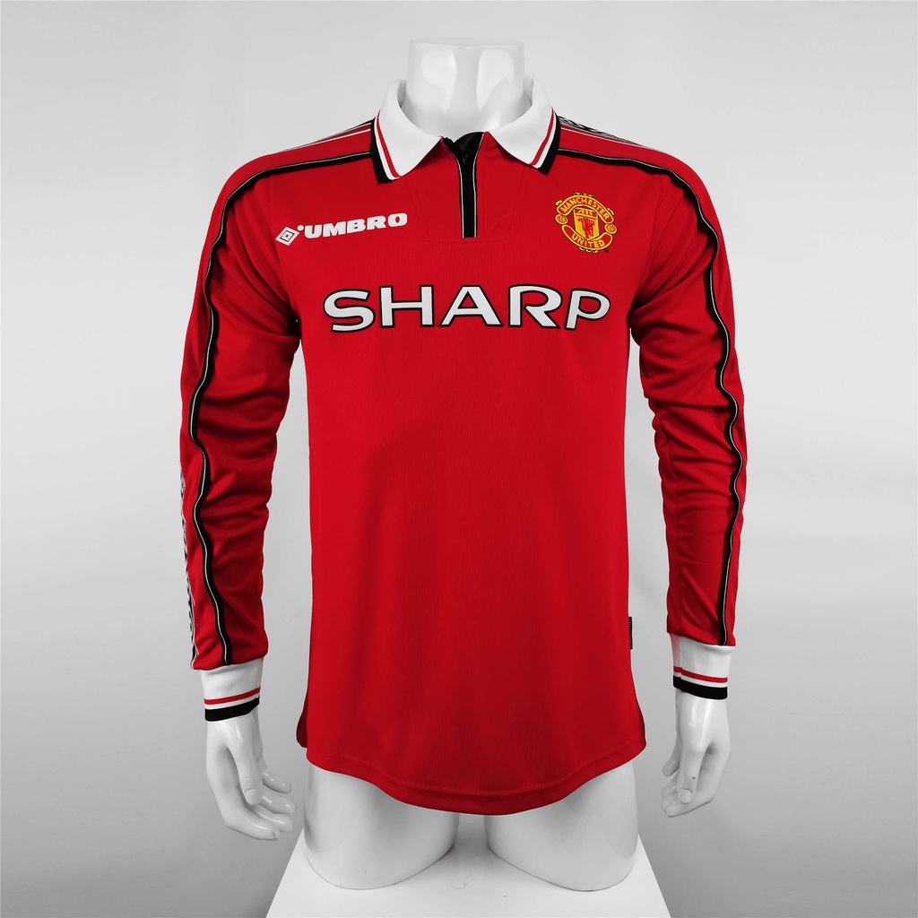 MU Home Retro Long Sleeve Jersey 1998-99 Vintage Football Jersey ...