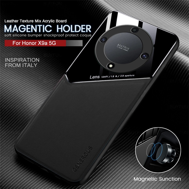 Car Magnetic Holder Leather Cover For Honor X9a 5G Case Soft Frame ...