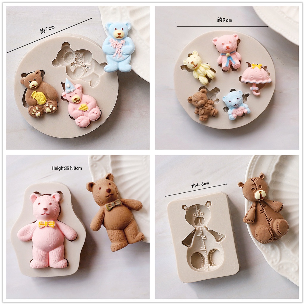 Birthday Lovely Cartoon Teddy Bear Fondant Silicone Mold Sugarcrafts ...