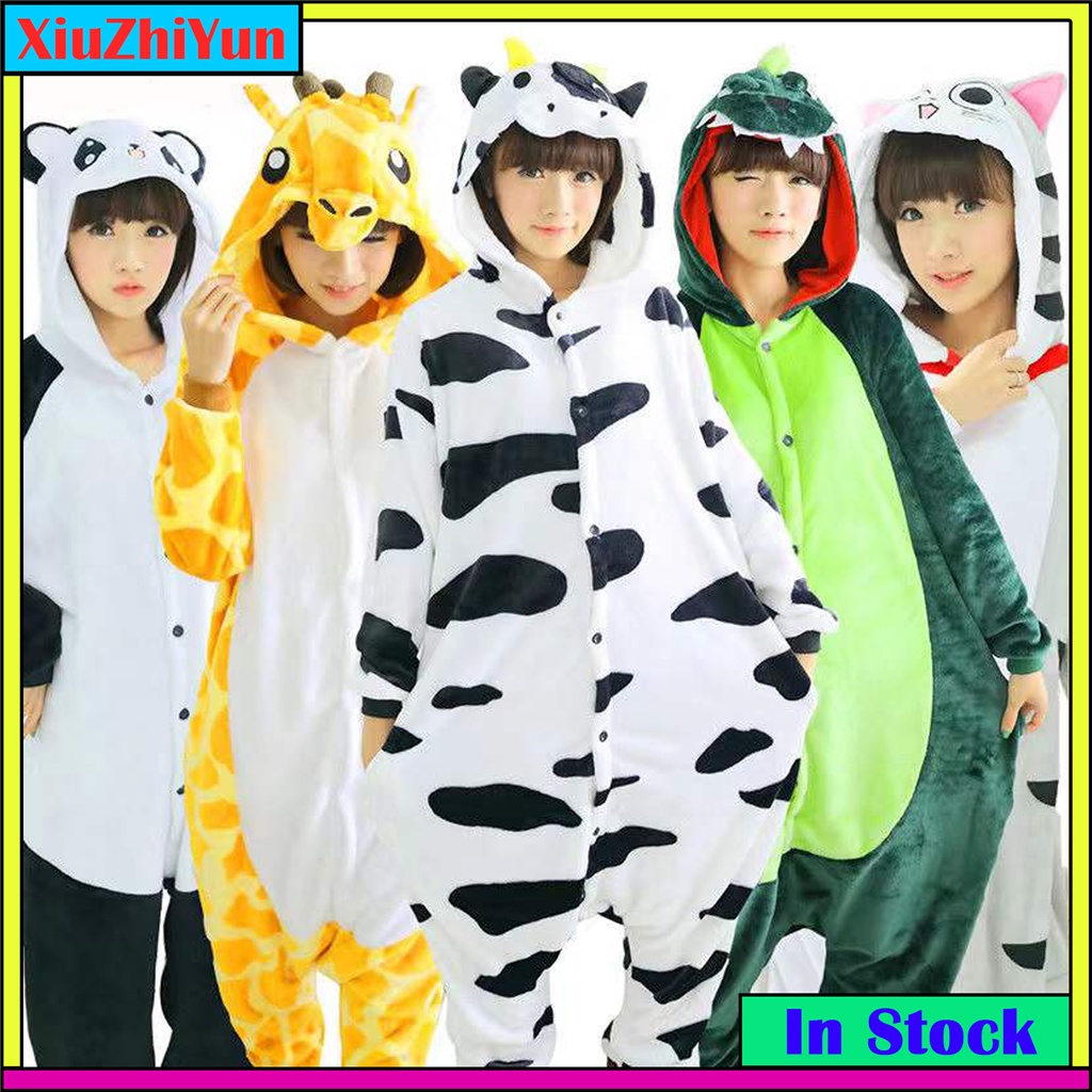 Adults Cartoon Cow Stitch Dinosaur Onesies Women Flannel Long Sleeve ...