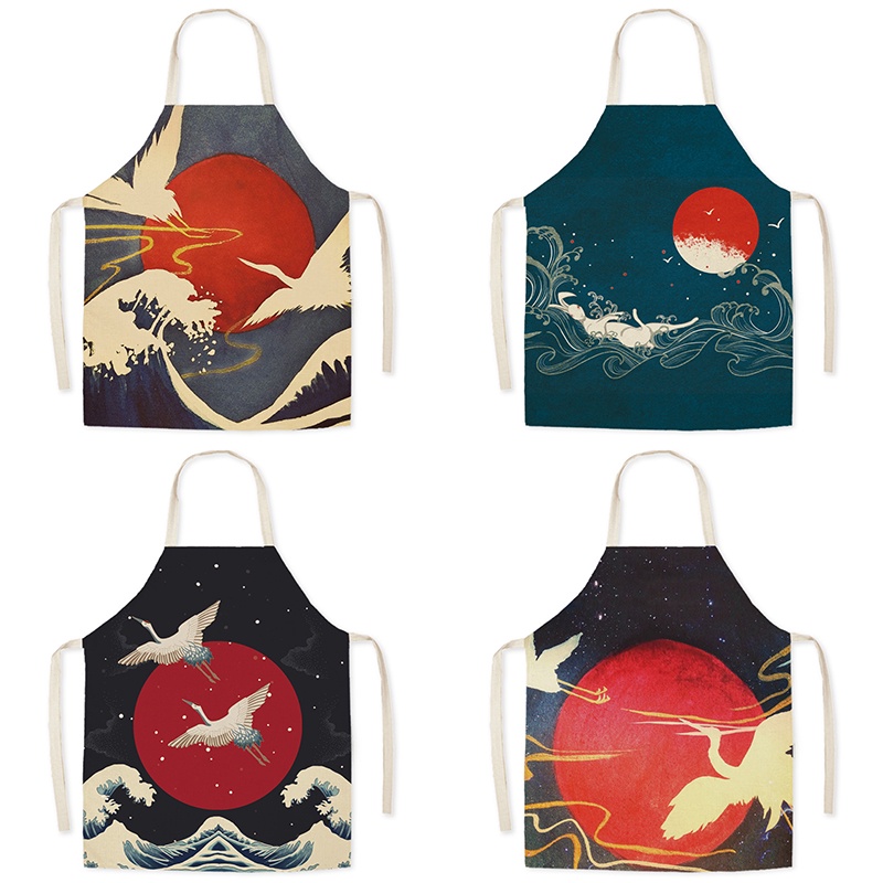 Kitchen apron Japanese Ukiyo-e cloth grass apron Fujifilm home anti-oil ...