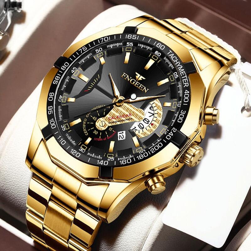 FNGEEN Original Men's Relo Luxury Gold Automatic Date Casual Wristwatch ...