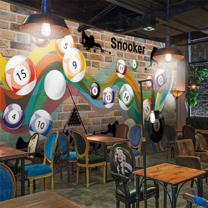 Custom Modern Minimalist Retro Brick Wall Billiard Hall Background 3D ...