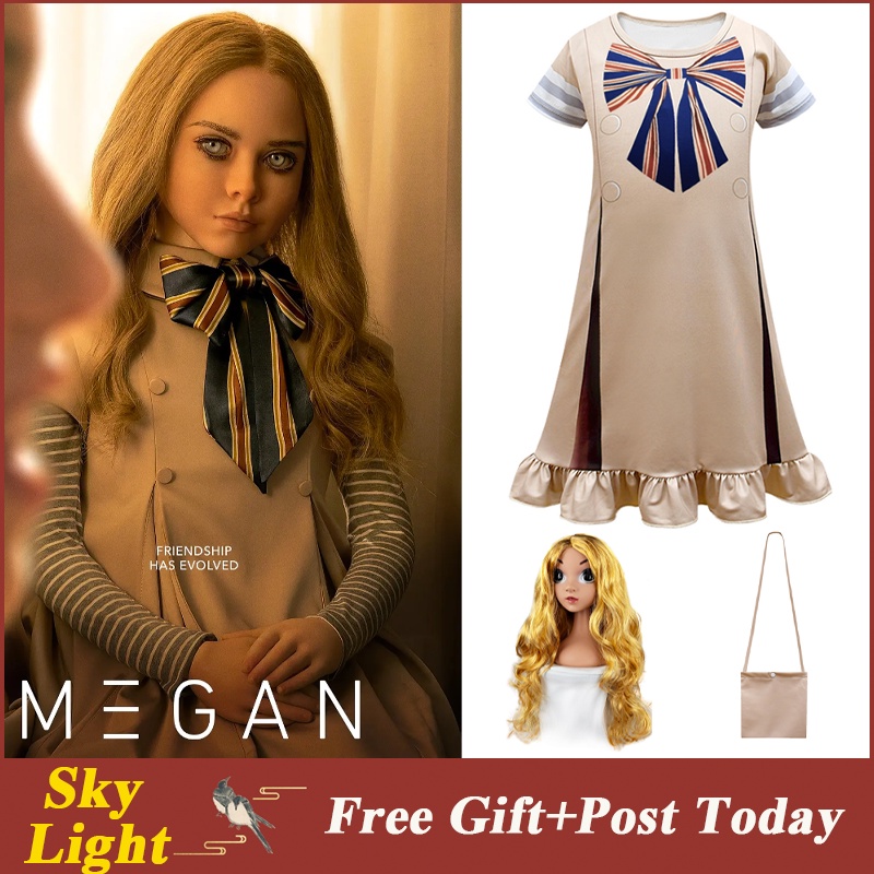 Megan Costume Movie Cosplay Dress for Kids Girl WIth Wig Halloween ...