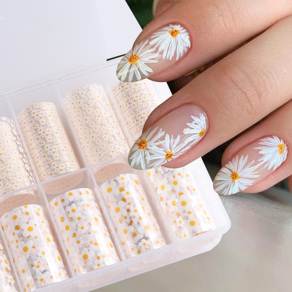 Daisy Spring Flower Nail Art Sticker Transfer Paper Foils White ...