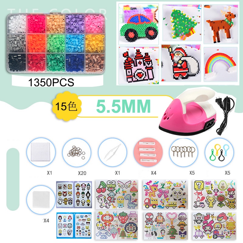 Fuse Beads Kit Toy 24 Colors Exclusive Perler Beads 1350 for Creative ...