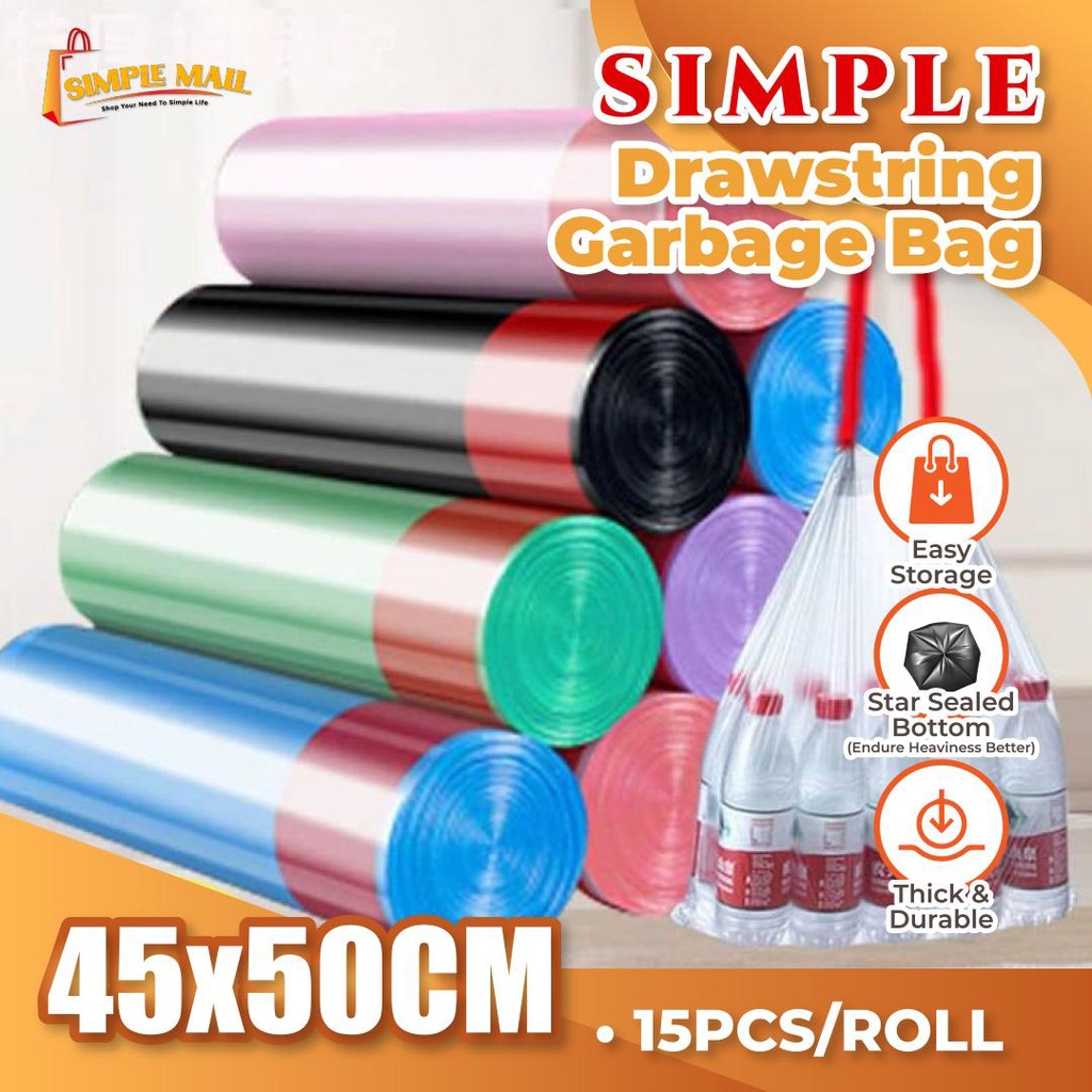 SIMPLEMALL DRAWSTRING TRASH BAG Plastic Dustbin Waste Bin Kitchen ...