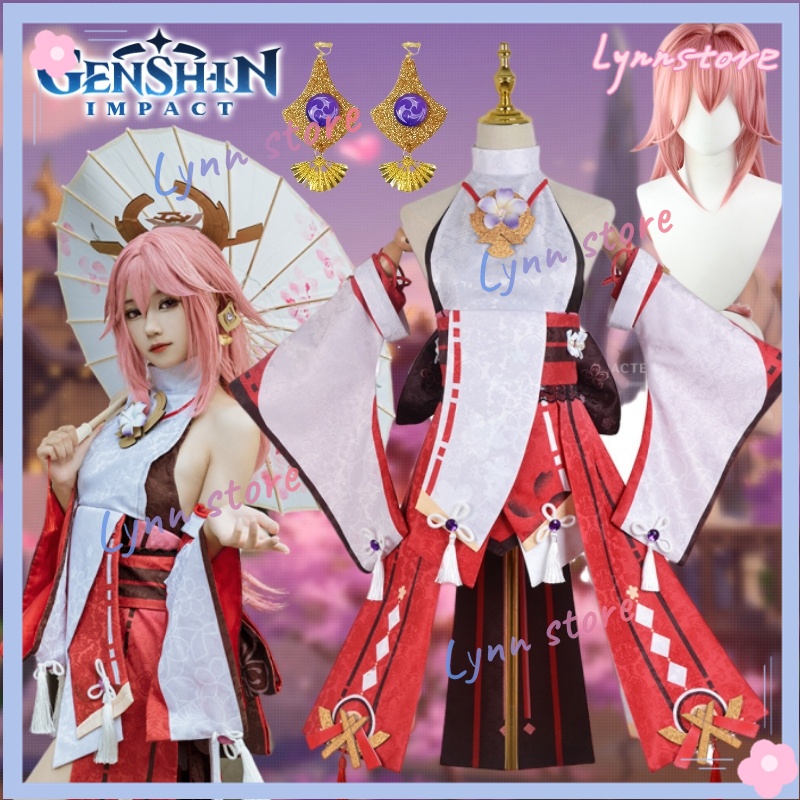 COD ''GENSHIN IMPACT‘' Yae Miko Guuji Yae Cosplay Costume Wig+Dress ...
