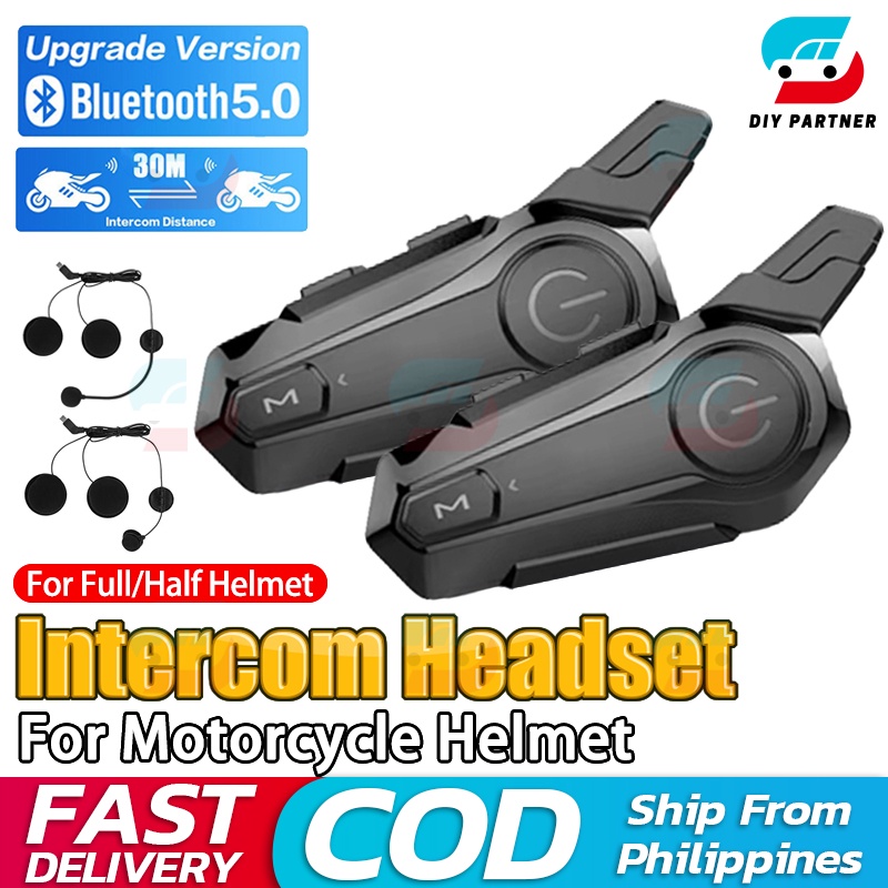 Motorcycle Bluetooth Headset Helmet Intercom For 2 Rider Connect Riding ...