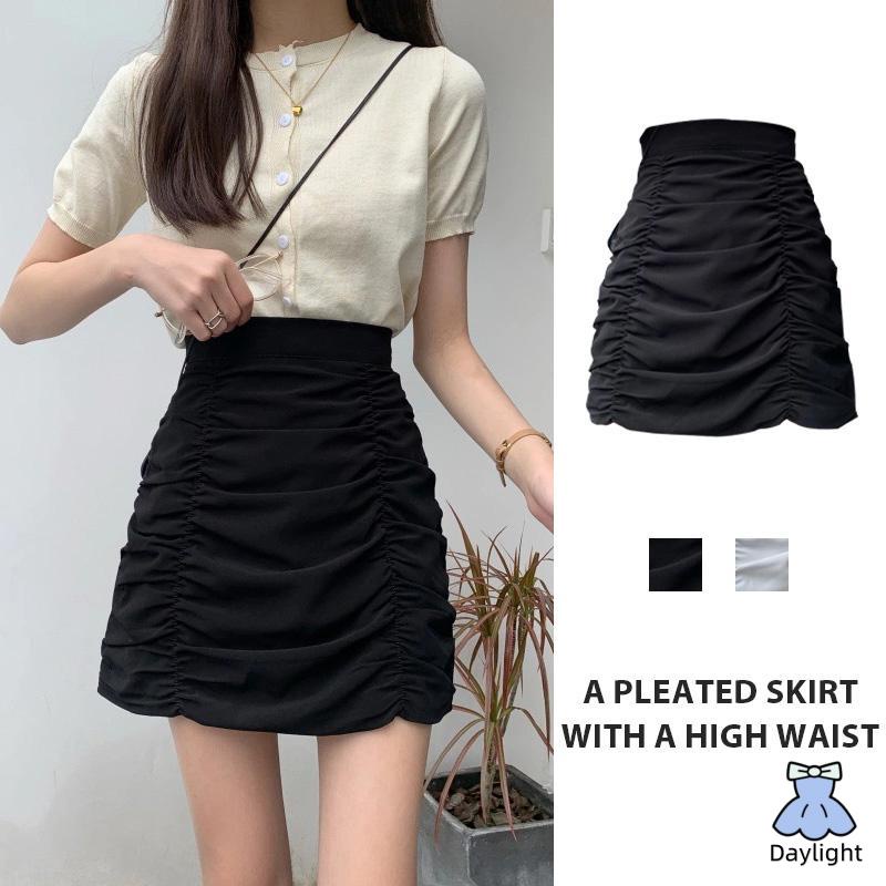 Pleated Skirt High Waist Short Skirt Slim Retro Style Hip Wrap All-match Women A-line Skirt DL ...