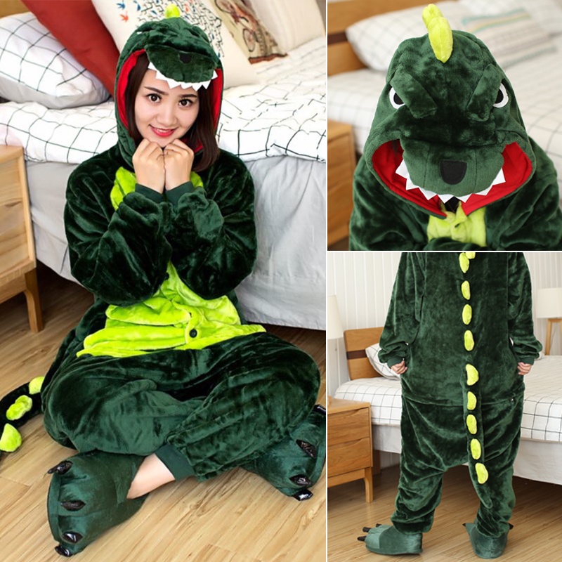 Kigurumi Dinosaur Stitch Totoro Pikachu Bear Animal Cartoon Flannel Pajamas Onesies Jumpsuits ...