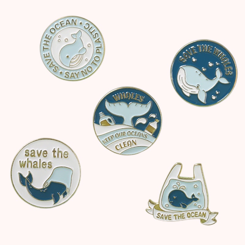 Save The Ocean Enamel Pins Stop Plastic! Brooch Humpback Whale Tail on ...