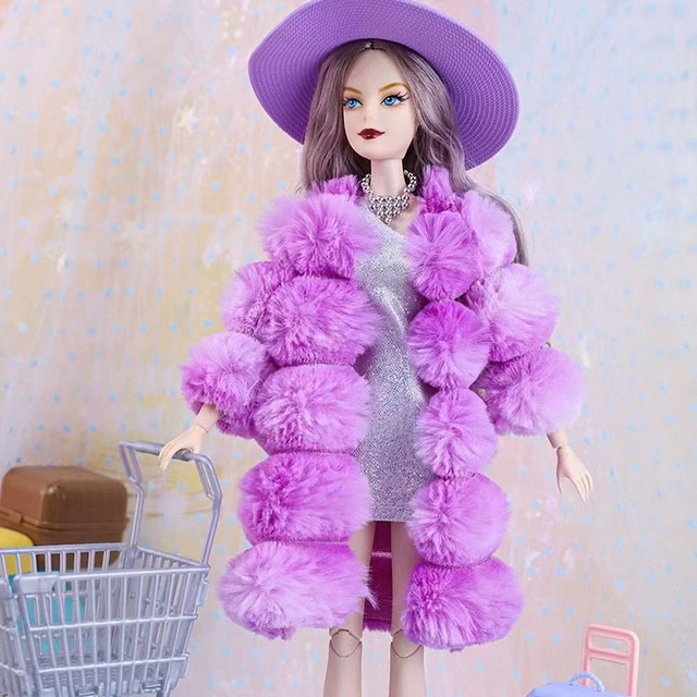 New 32cm Doll Full Set 26 Joints Movable Doll with Plush Fur Coat Dress ...