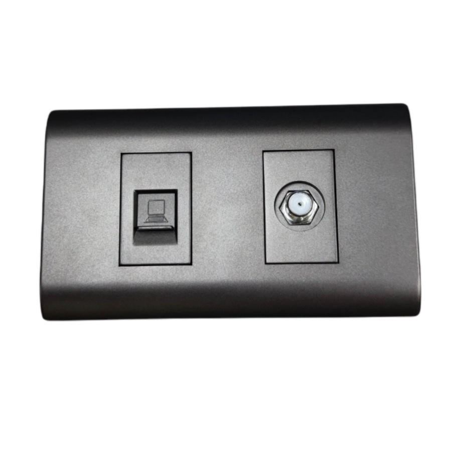 ROYU LAN Outlet and Cable TV Socket with Plate Dark GrayPlato Series ...