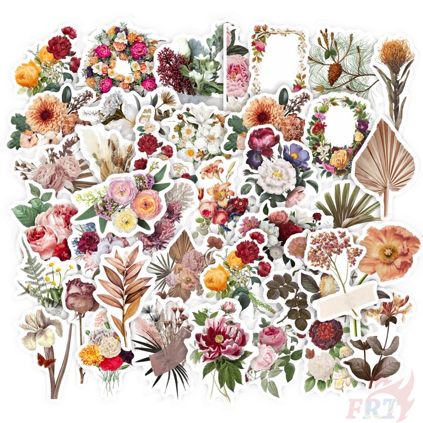 Vintage Flowers Stickers 40pcs Set Diy Waterproof Decals Stickers For 