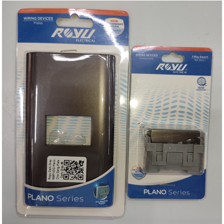 ROYU 1 Gang 3 Way Switch with Plate Dark Gray Plano - (RMP1/DG)/(RMS3 ...