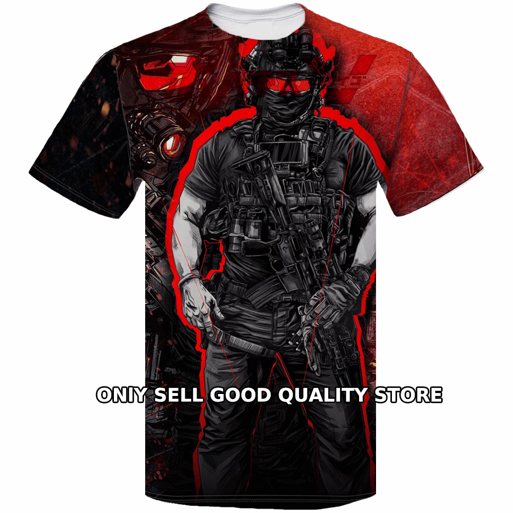BLACK-RED TACTICAL SHIRT Full Sublimation 3D T-Shirt Summer Short ...