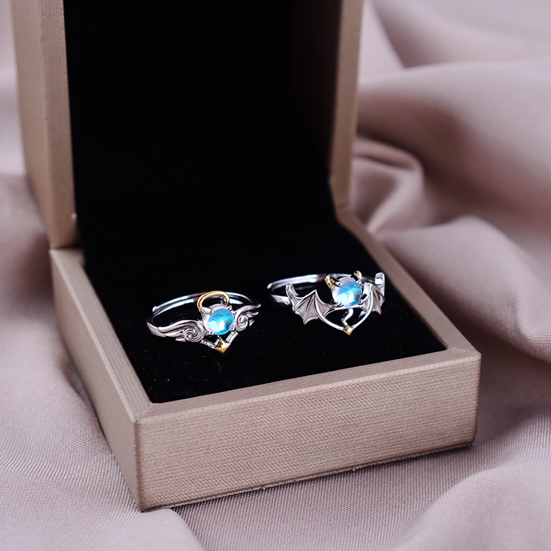Vintage Demon Angel Ring Paired Rings For Couples Men Goth Moonstone ...