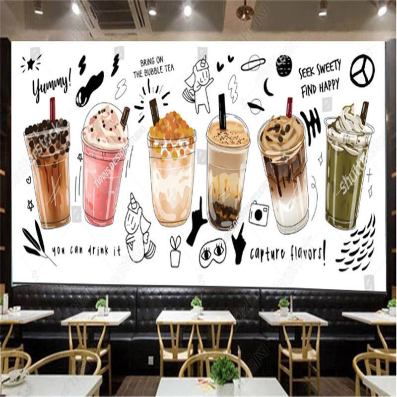 Customized Modern Afternoon Tea Photo Wallpaper Bubble Tea Snack Bar ...