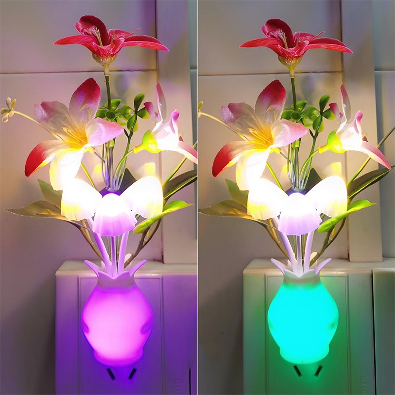 LED Night Light Luminous Colorful Flower Lamp Plug-in Flower LED ...