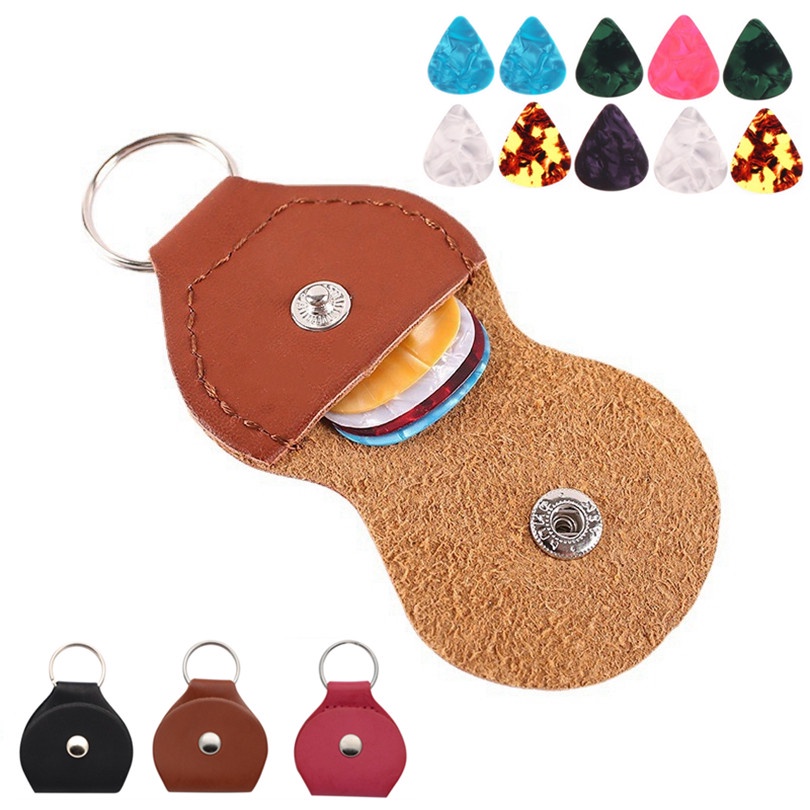 3 colors optional PU Leather Guitar Picks Holder Case with 10pcs ...