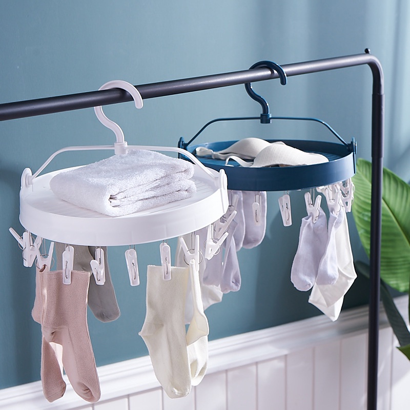 Household balcony can rotate 18 clip windproof drying rack can be folded to drain clothes and ...