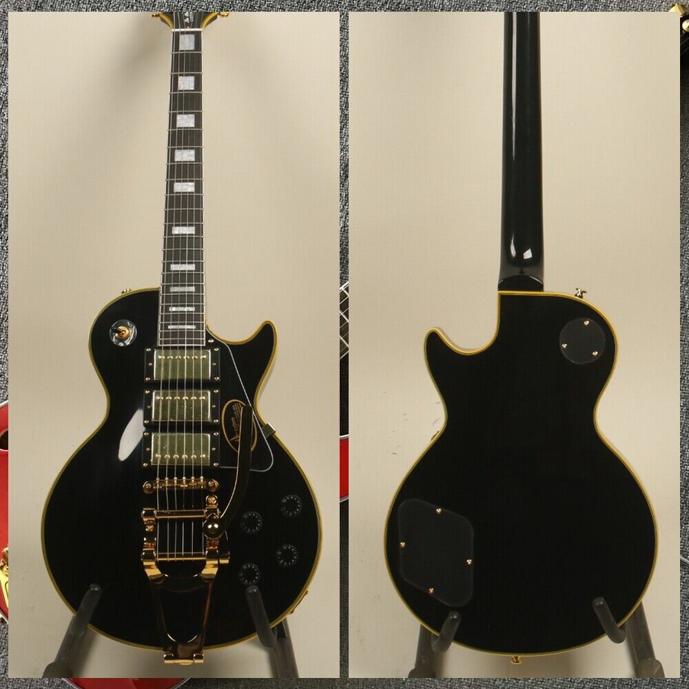 Gibson Les Paul Custom Finish Black Electric Guitar Bigsby B700 Jazz Tremolo Bridge HHH Pickups ...