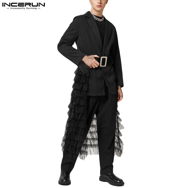INCERUN Men's fashion back lace patchwork solid color long sleeve suit ...