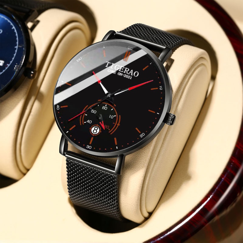 Unraion men's original business stainless steel mesh belt ultra-thin ...