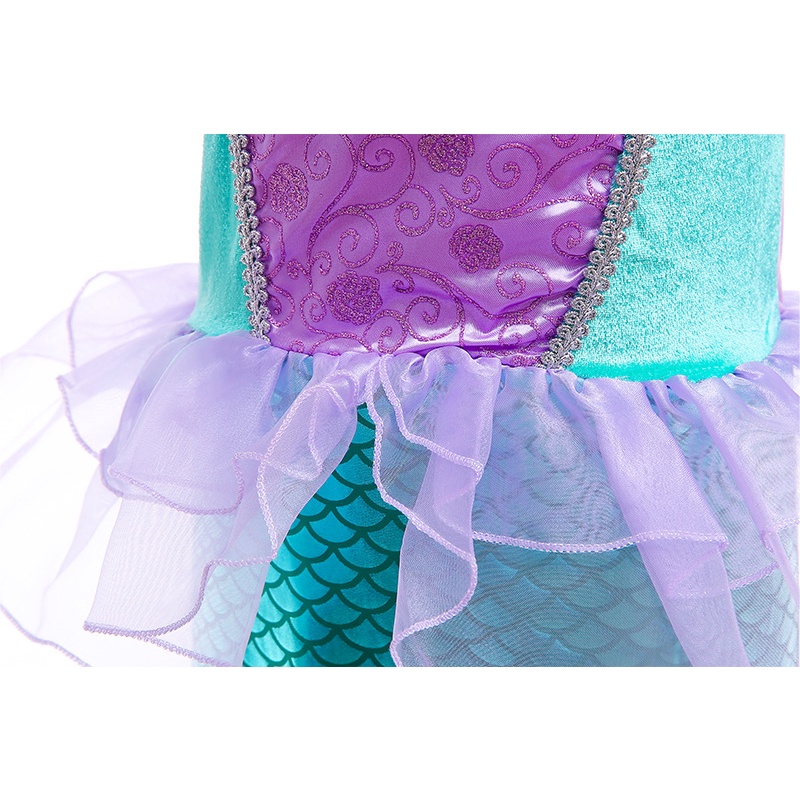 Mermaid Costume Green Purple Dress For Kids Girl Ariel Fishtail Mesh ...