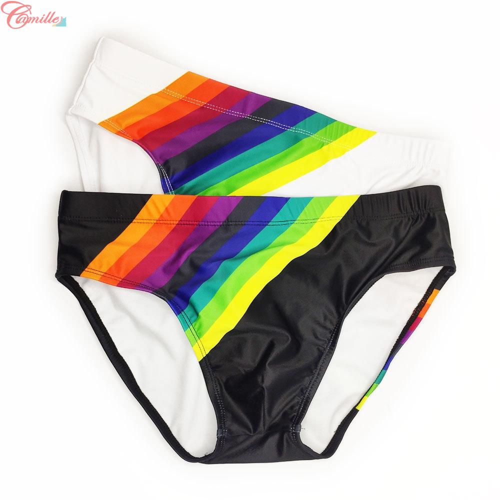 Men Rainbow Surf Beach Sexy Big Pouch Bikini Elastic Briefs Swimwear ...